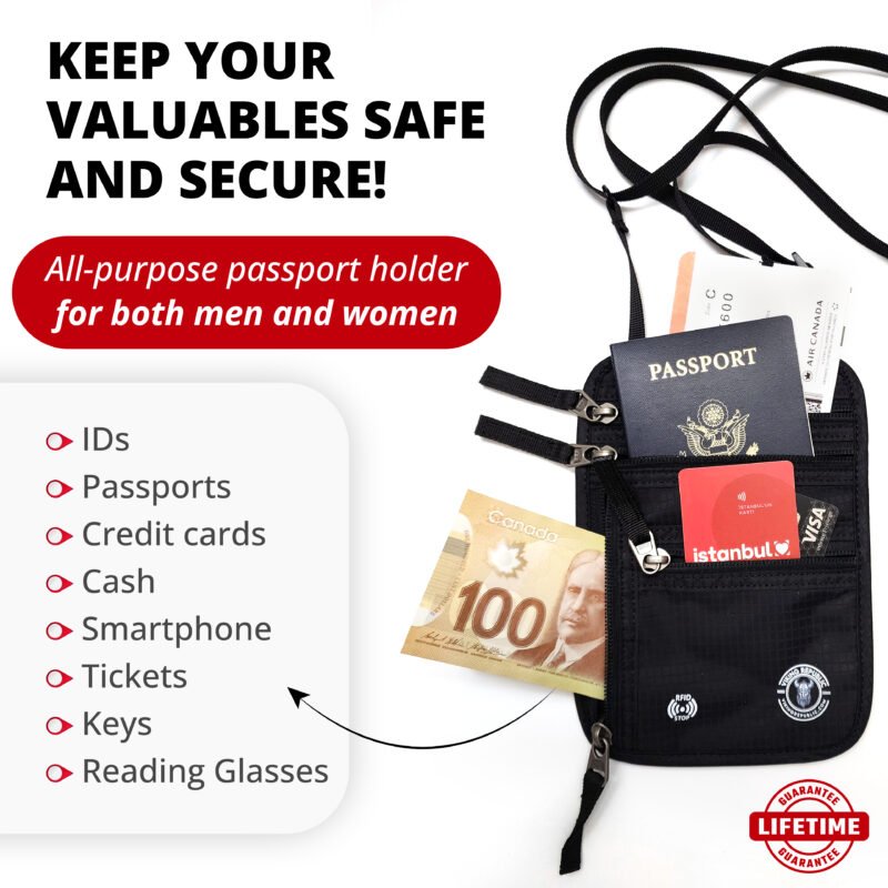 Neck Wallet - RFID Blocking Passport Wallet - Travel Pouch for ...
